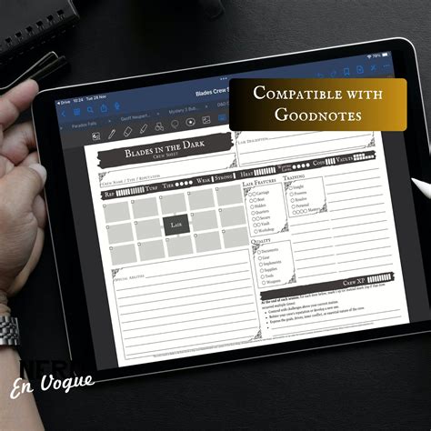 Blades In The Dark Rpg Crew Sheet Goodnotes Compatible Pdf Digital Printable Notes Playbook