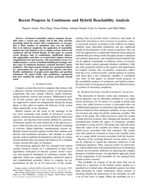 PDF Recent Progress In Continuous And Hybrid Reachability Analysis