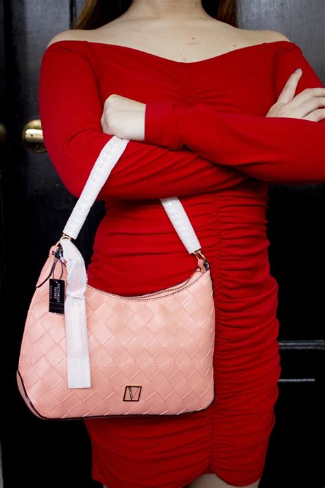 VICTORIAS SECRET THE VICTORIA MINI CURVE GUAVA WOVEN BAG BrigettesPH