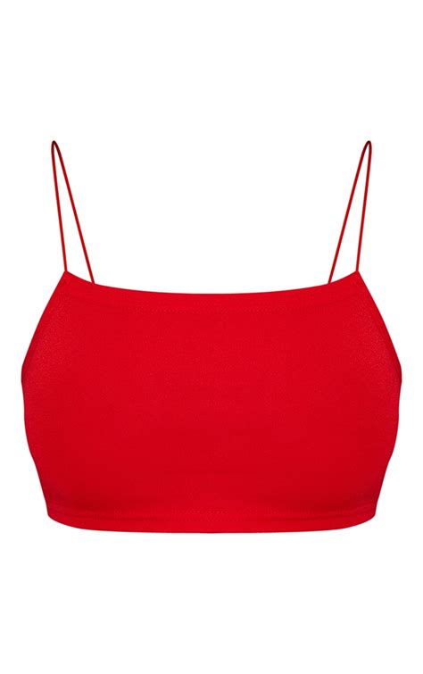 Red Crepe Spaghetti Strap Bandeau Crop Top Prettylittlething Usa