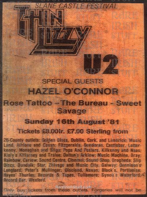 First Slane Castle Concert Poster Thin Lizzy And U2 1981