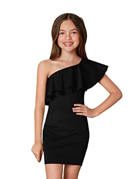 Buy Wdirara Girls One Shoulder Ruffle Trim Flounce Sleeve Pencil Party