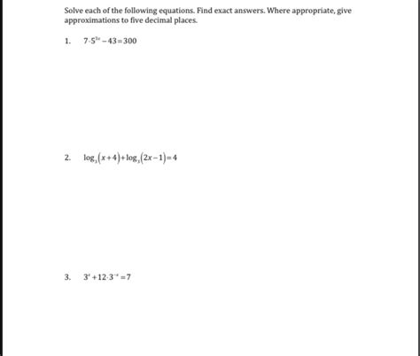 solved solve each of the following equations find exact