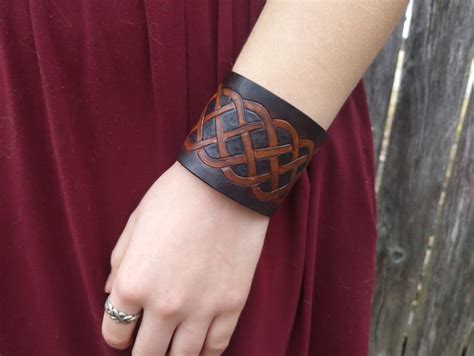 Custom Made Leather Celtic Cuff Bracelet Celtic Knot Design Bracelet