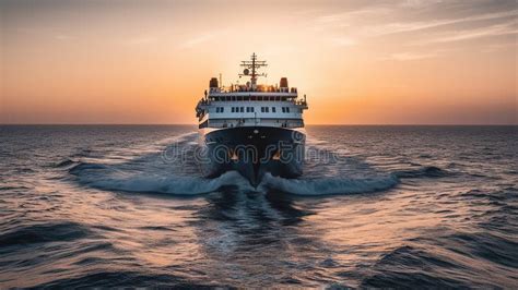 Cutting Through The Waves A Front View Of A Large Modern Ship In The