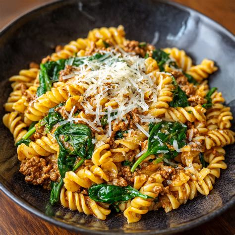 Ground Beef With Creamy Pasta And Spinach