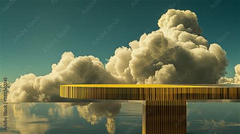 Close Up Podium Made Of Clouds Beautiful Blue Sky Background Cinematic