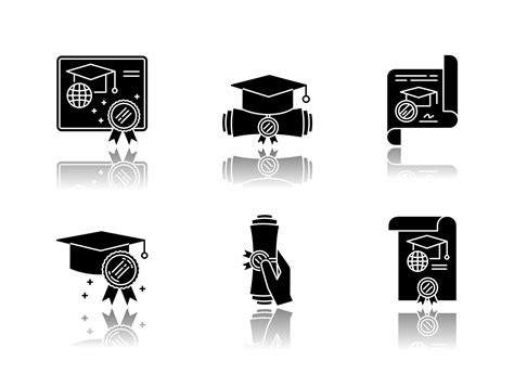 Diploma Conjunto De Iconos De Glifos Negros De Sombra Paralela