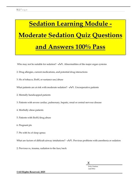Sedation Learning Module Moderate Sedation Quiz Questions And Answers