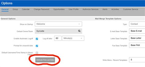 Support Help Topics For Infor CRM Refresh Pick Lists Syncsite