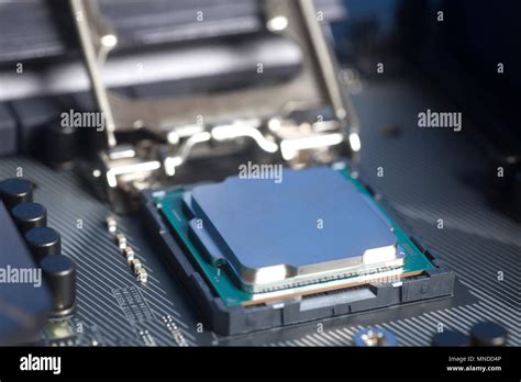 Cpu In Socket Intel Lga On Motherboard Computer Pc Close Up Stock Photo Alamy