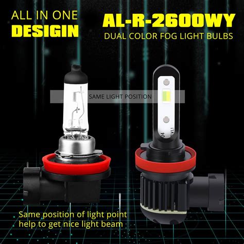 2 Color 9145 H10 Switchback Led Bulb Whiteyellow Fog Lights