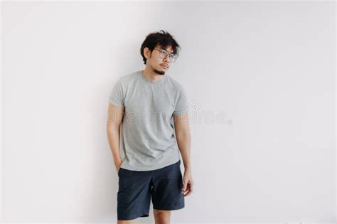 Bored Face Man Presenting Advertisement With Shocked Mouth On White
