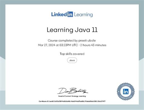 preeti ubale on linkedin just completed the course learning java 11
