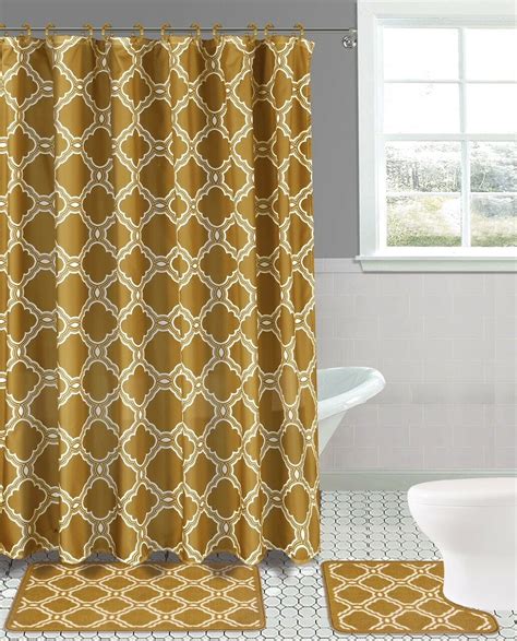 15 Pc Honey Gold High Quality Jacquard Bathroom Bath Rug Set Washable Anti Slip Rug 17x28