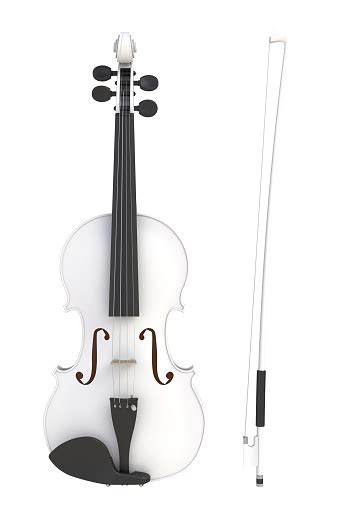 흰색 배경 문자열 악기 3d 렌더링에 고립 된 활과 클래식 화이트 바이올린 Classical Concert에 대한 스톡 사진 및