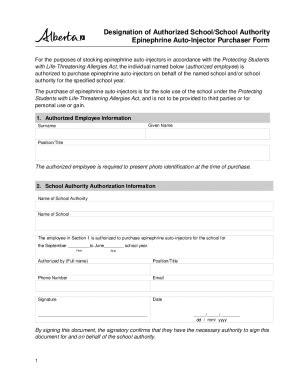 Fillable Online Sample School Epinephrine Autoinjector Authorization