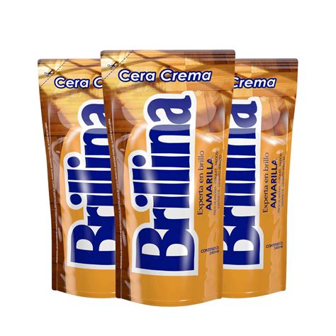 Pack 3x Cera Crema Piso Madera Brillina Sachet Amarilla 340cc