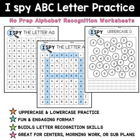 I Spy Abc Letter Practice No Prep Alphabet Recognition Worksheets