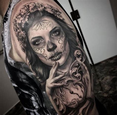 Pin By Mikayla Mcinnes On Tats Skull Girl Tattoo Sugar Skull Tattoos