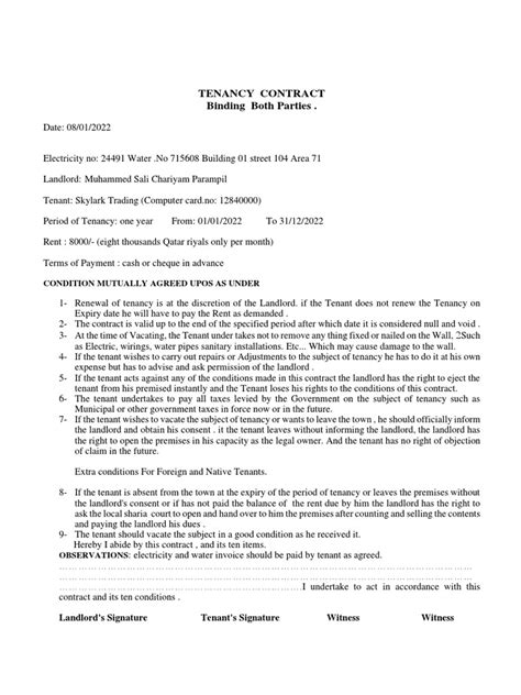Tenancy Contract Pdf Leasehold Estate Landlord