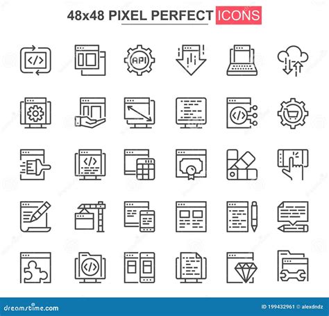 Web Development Thin Line Icon Set Stock Vector Illustration Of Pack