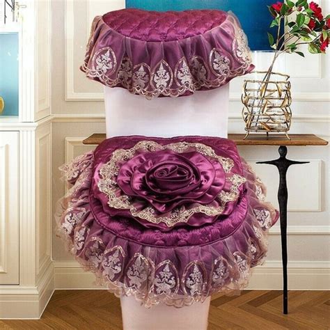 3pcsset Lace Flower Ruffle Toilet Seat Cover Zipper Thick Water Tank