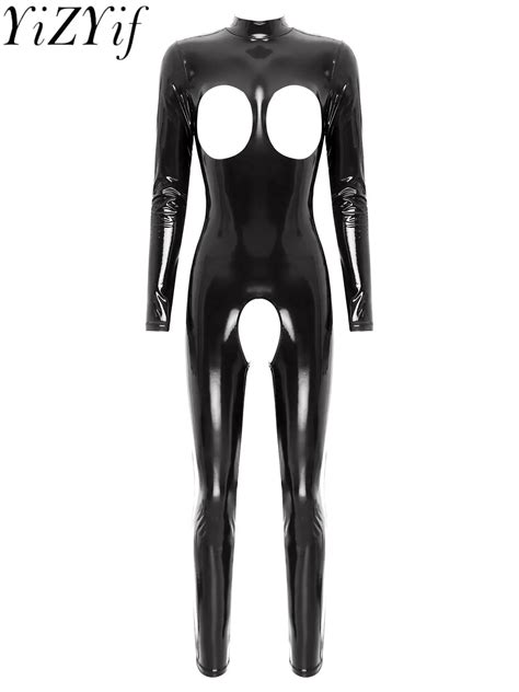 Women Sexy Hollow Out Crotchless Jumpsuit Nightclub Open Chest Long
