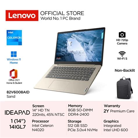 Jual Lenovo Ideapad Slim 1 14igl7 Intel Celeron N4020 8gb 512gb Ssd W11
