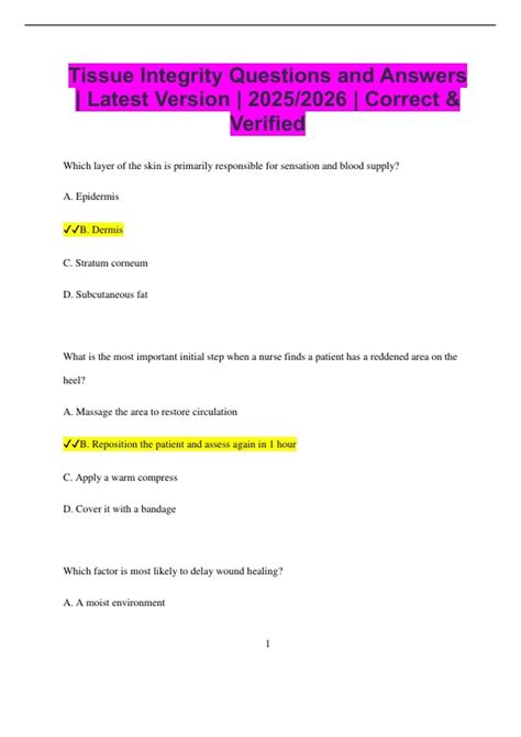 Tissue Integrity Questions And Answers Latest Version 20252026 Correct And Verified