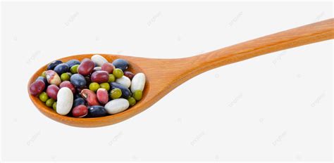 Assorted Bean Blend In Wooden Spoon On A Clean Red Natural White Png