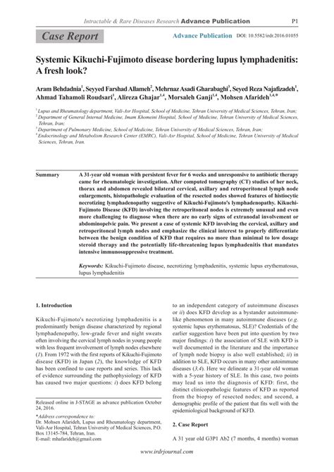 Pdf Systemic Kikuchi Fujimoto Disease Bordering Lupus Lymphadenitis