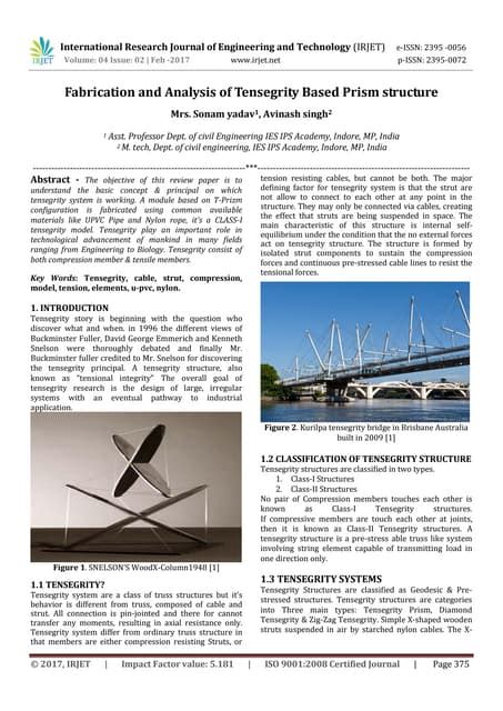 Fabrication And Analysis Of Tensegrity Based Prism Structure Pdf