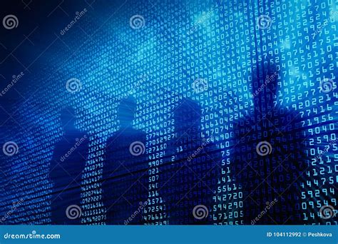 People Silhouettes Binary Code Background Stock Illustration