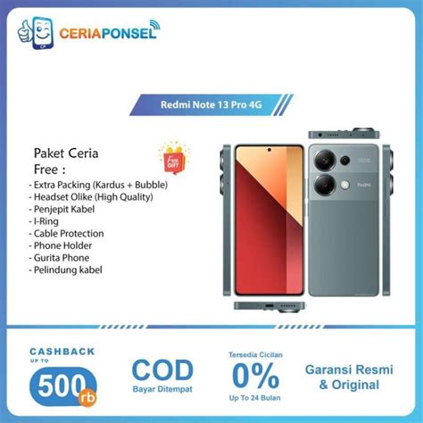 Jual Xiaomi Redmi Note 13 Pro 4g 8 256gb Mediatek Helio G99 Ultra 200mp Garansi Resmi Repack Di