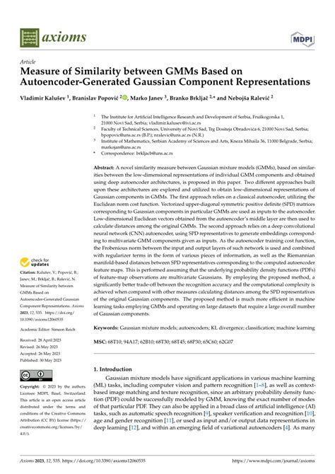 Pdf Measure Of Similarity Between Gmms Based On Autoencoder Generated
