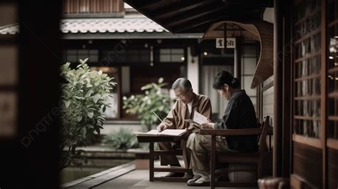 두 사람이 일본 집 현관에 앉아 현관에서 잡지를 들여다보는 부부 고화질 사진 사진 공장 배경 일러스트 및 사진 무료 다운로드 Pngtree