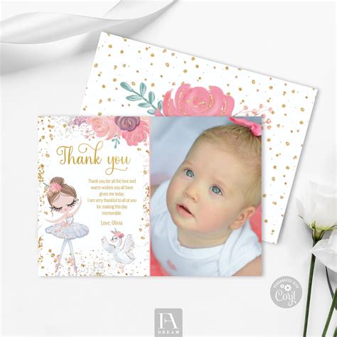 Editable Ballerina Thank You Card Template Ballerina Blue Dress