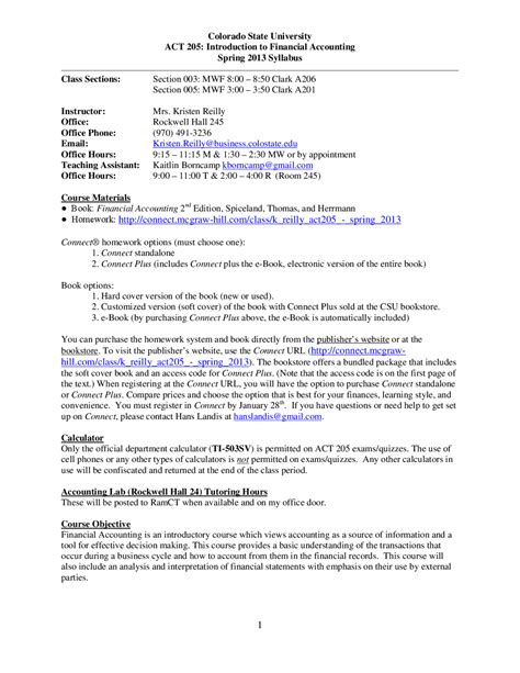 Syllabus For Fundamentals Of Accounting Act 205 Docsity