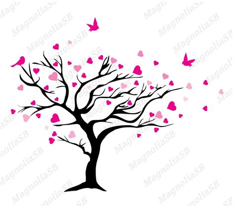 Tree With Hearts Shaped Leaves And Birds Svg Valentine Tree Svg Treesvg Com
