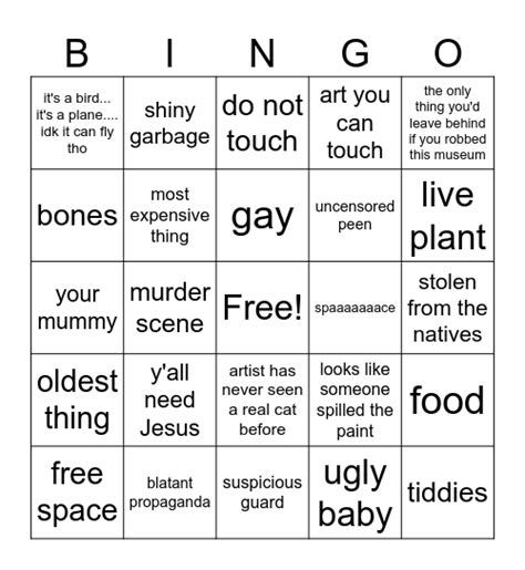 Museum Bingo NSFW Bingo Card