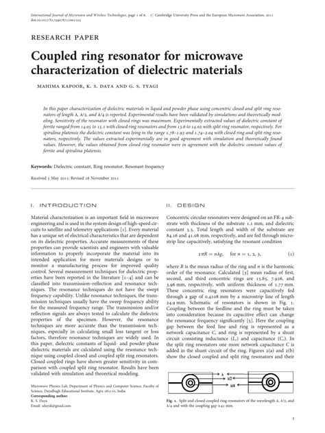 Pdf Coupled Ring Resonator For Microwave Characterization Of Dielectric Materials