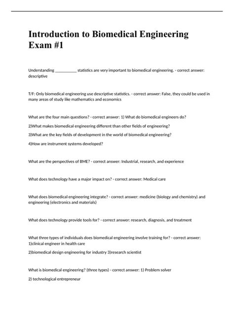 Introduction To Biomedical Engineering Exam 1 Questions With Correct