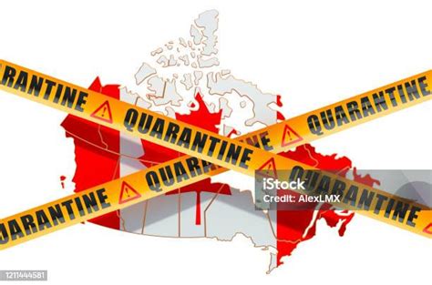 캐나다 개념의 검역 주의 장벽 테이프가있는 캐나다지도 흰색 배경에서 격리 된 3d 렌더링 캐나다에 대한 스톡 사진 및 기타 이미지 Istock