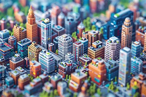 Mesmerizing Pixel Art Scene Of A City Seen From Above Where Advanced Ai Algorithms Seamlessly