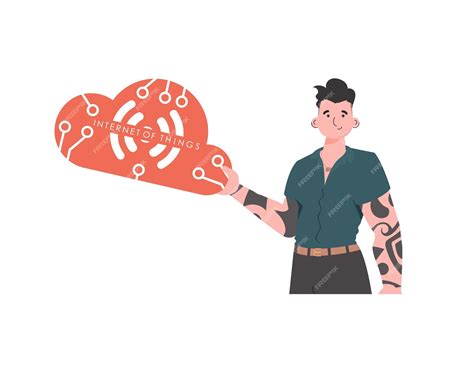 Premium Vector A Man Is Holding An Iot Icon In His Hands Iot Concept