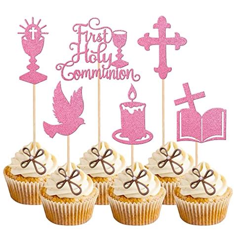 36 PCS First Holy Communion Cupcake Toppers Glitter Dove Cross God