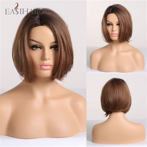 Easihair Short Hair Wig With Bangs Pixie Cut Ombre Black Ash Light