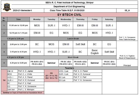 Civil Engineering Timetable