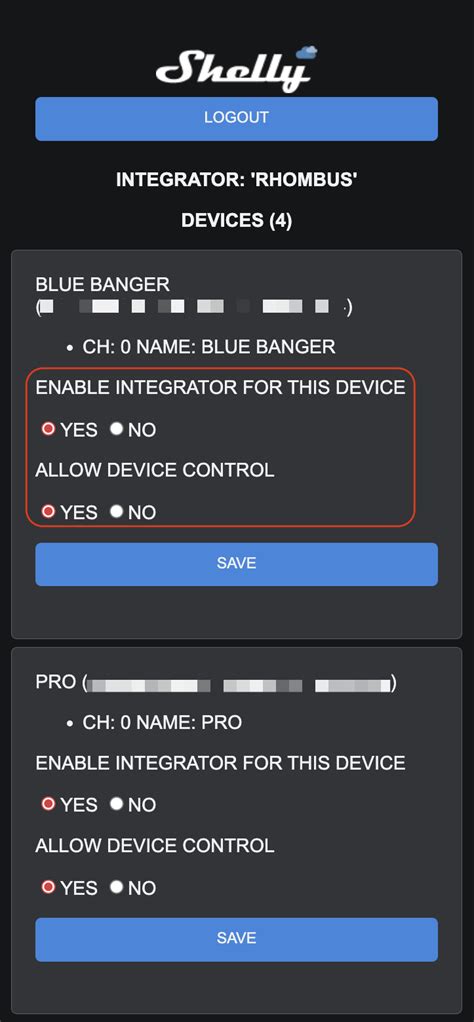 Shelly Device Integration Rhombus Support